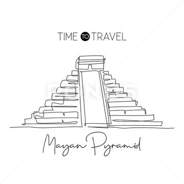 One single line drawing Chichen Itza landmark. World famous place in ...