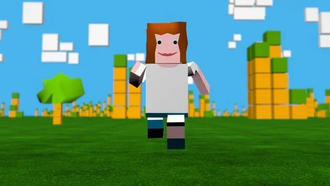 Online game avatar running through block... | Stock Video | Pond5