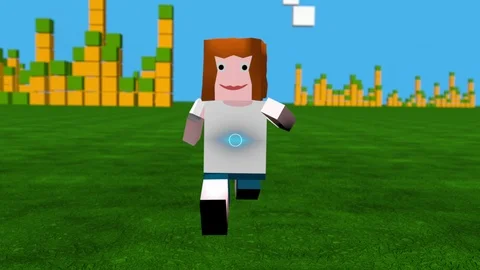 Online game avatar running through block... | Stock Video | Pond5