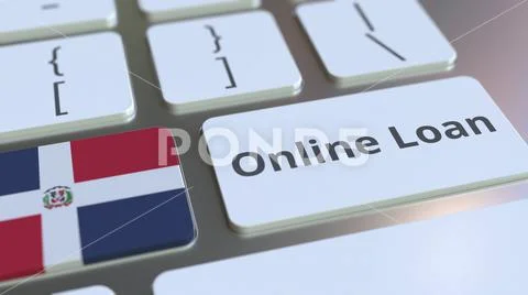 Online Loan text and flag of the Dominican Republic on the keyboard ...