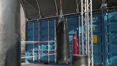 Open air gym for combat and boxing with ... | Stock Video | Pond5