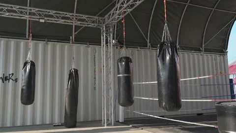 Open air gym for combat and boxing with ... | Stock Video | Pond5