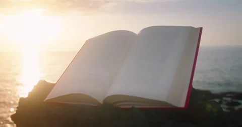 Open book on ocean beach at sunset with ... | Stock Video | Pond5