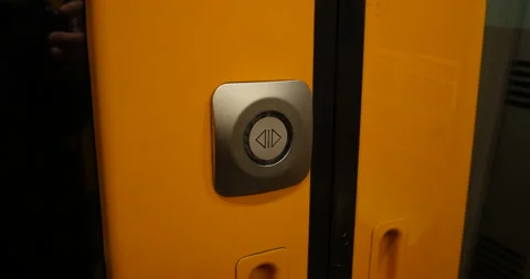 open door button of a modern train blue ... | Stock Video | Pond5