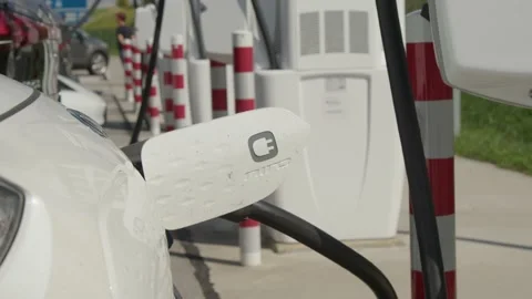 open loading flap of electric car chargi... | Stock Video | Pond5