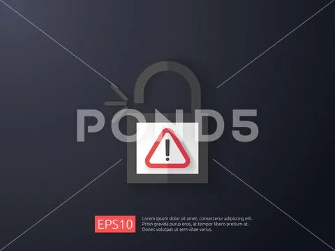 Open padlock attention icon with exclamation mark symbol warning alert ...