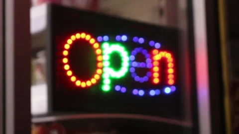 Open Sign Store Neon Lights Colors Late ... | Stock Video | Pond5
