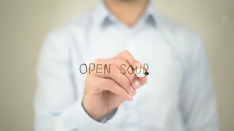 Open Source , Man writing on transparent... | Stock Video | Pond5