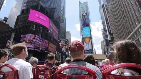 Open Top Bus ride into Times Square, Man... | Stock Video | Pond5