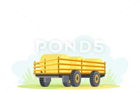 Open trailer loading with hay, agricultural farming machinery vector ...