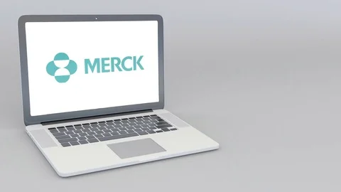 Opening and closing laptop with Merck Co... | Stock Video | Pond5