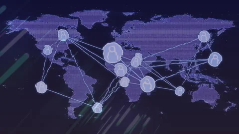 Opening purple world map, user icons pul... | Stock Video | Pond5