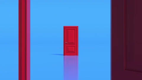 Opening red doors in blue hall room. Abs... | Stock Video | Pond5