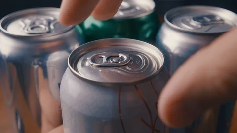 Opening unmarked soda can of fizzy cola ... | Stock Video | Pond5