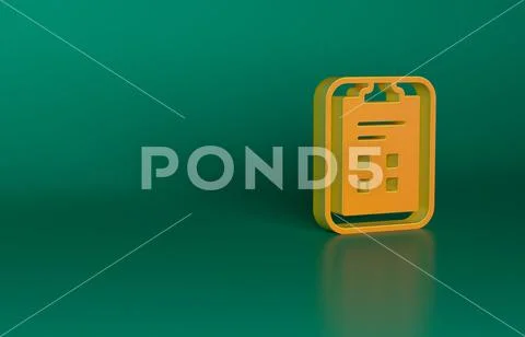 Orange Exam sheet with check mark icon isolated on green background ...