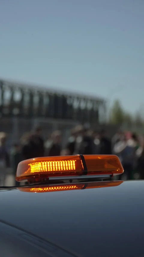 Orange flashing safety beacon flashes on... | Stock Video | Pond5