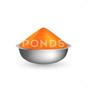 Orange gulal in bowl isolated on white. Vector illustration: Graphic ...