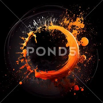 Orange paint circle splash isolated on black background. ~ Clip Art ...