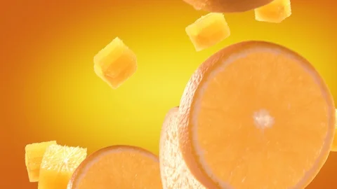 Orange with Slices Falling on Orange Bac... | Stock Video | Pond5