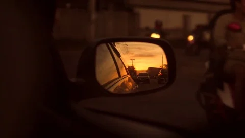 Orange Sunset in Rear View Car Mirror. 4... | Stock Video | Pond5