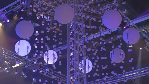 Orb Lights and Decor Hanging From Stage ... | Stock Video | Pond5