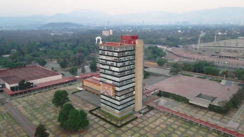 Orbiting aerial view of an academic towe... | Stock Video | Pond5