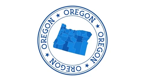 Oregon intro. Badge with the circular na... | Stock Video | Pond5
