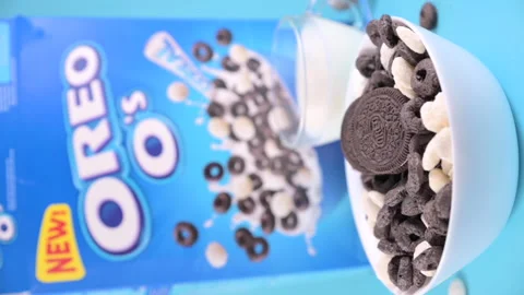 Oreo Flavored Breakfast Cereal, black an... | Stock Video | Pond5