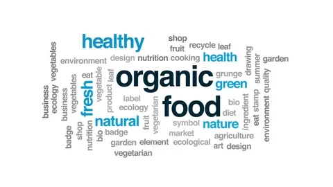 Organic food animated word cloud, text d... | Stock Video | Pond5