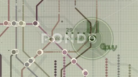 Original 3d rendering of a metro map cartoon. It contains three circles ...