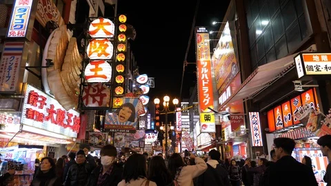 OSAKA, JAPAN: Crowd of people in Dotonbo... | Stock Video | Pond5