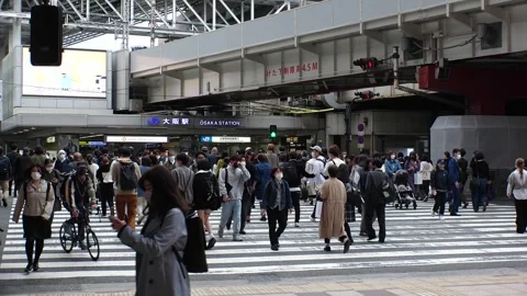 OSAKA, JAPAN : Crowd of people with mask... | Stock Video | Pond5