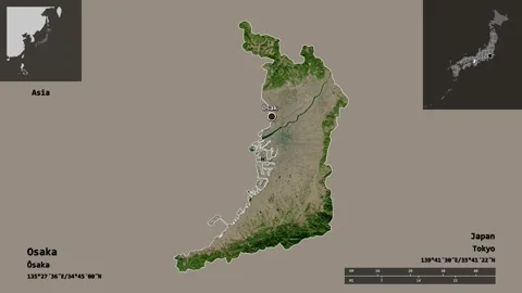 Osaka location. Japan. Satellite map | Stock Video | Pond5