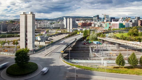 Oslo downtown daytime cityscape busy tra... | Stock Video | Pond5