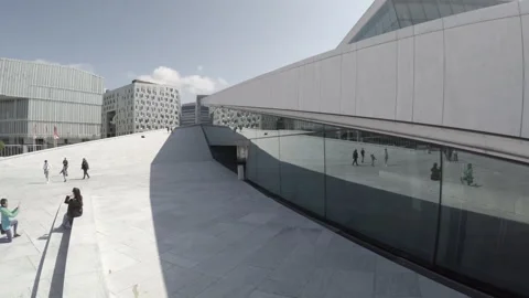 Oslo Opera house ramp-roof, pan | Stock Video | Pond5