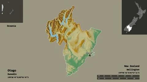 Otago location. New Zealand. Relief map | Stock Video | Pond5