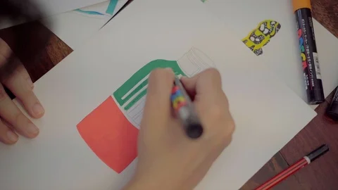 ots shot of colour pen drawing on white ... | Stock Video | Pond5