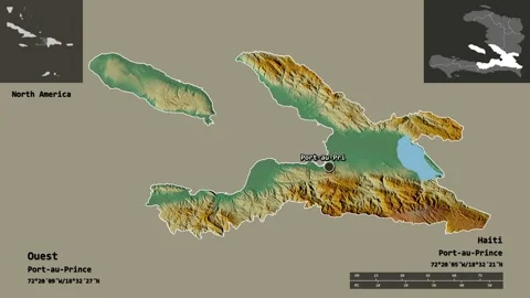 Ouest location. Haiti. Relief map | Stock Video | Pond5
