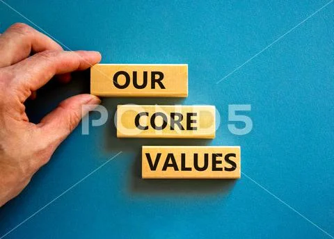 Our core values symbol. Concept words Our core values on wooden blocks ...