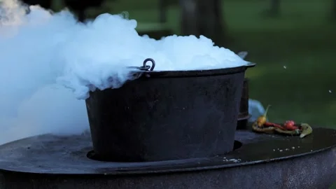 Outdoor Cooking with Dry Ice Effect - My... | Stock Video | Pond5