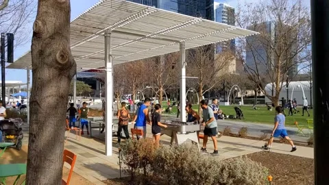 Outdoor foosball and ping pong players i... | Stock Video | Pond5