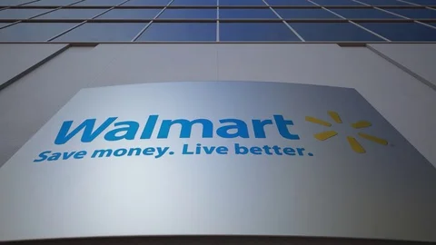 Outdoor signage board with Walmart logo.... | Stock Video | Pond5