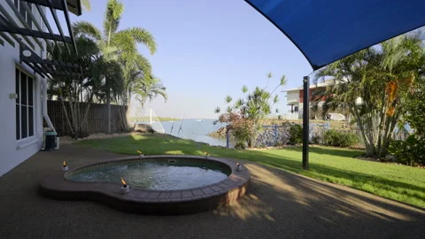 Outdoor spa pool overlooking water marin... | Stock Video | Pond5