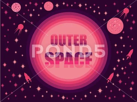 Outer space in 80's retro style. Space travel, asteroids and space ...