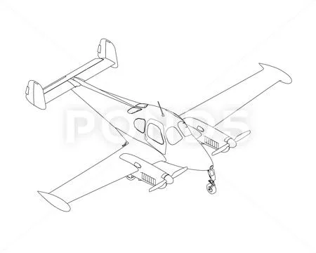 Outline of an airplane with a propeller from black lines isolated on a ...