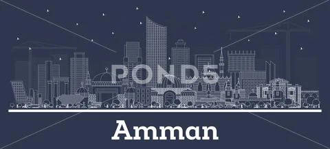 Outline Amman Jordan City Skyline with White Buildings.: Graphic #192699413