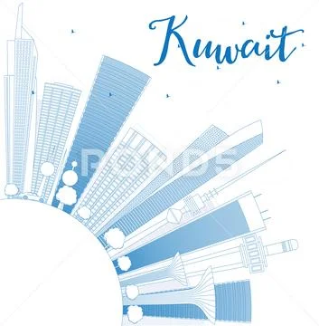 Outline Kuwait City Skyline with Blue Buildings.: Royalty Free #69476622