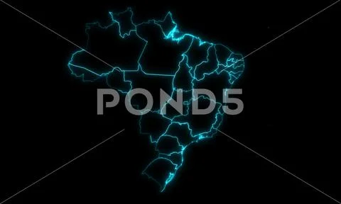 Outline Map of Brazil with States with Regions in Black Background ...