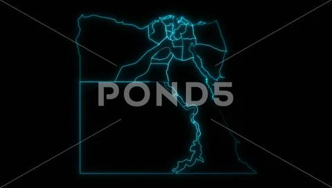 Outline Map of Egypt with Governorates in Black Background: Graphic ...