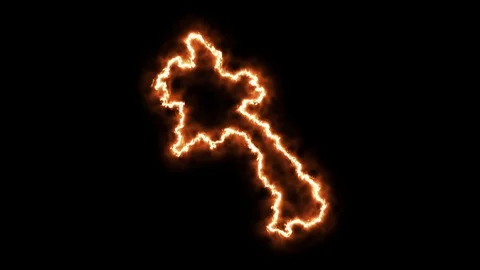 Outline map of Laos on fire. 3D Render | Stock Video | Pond5